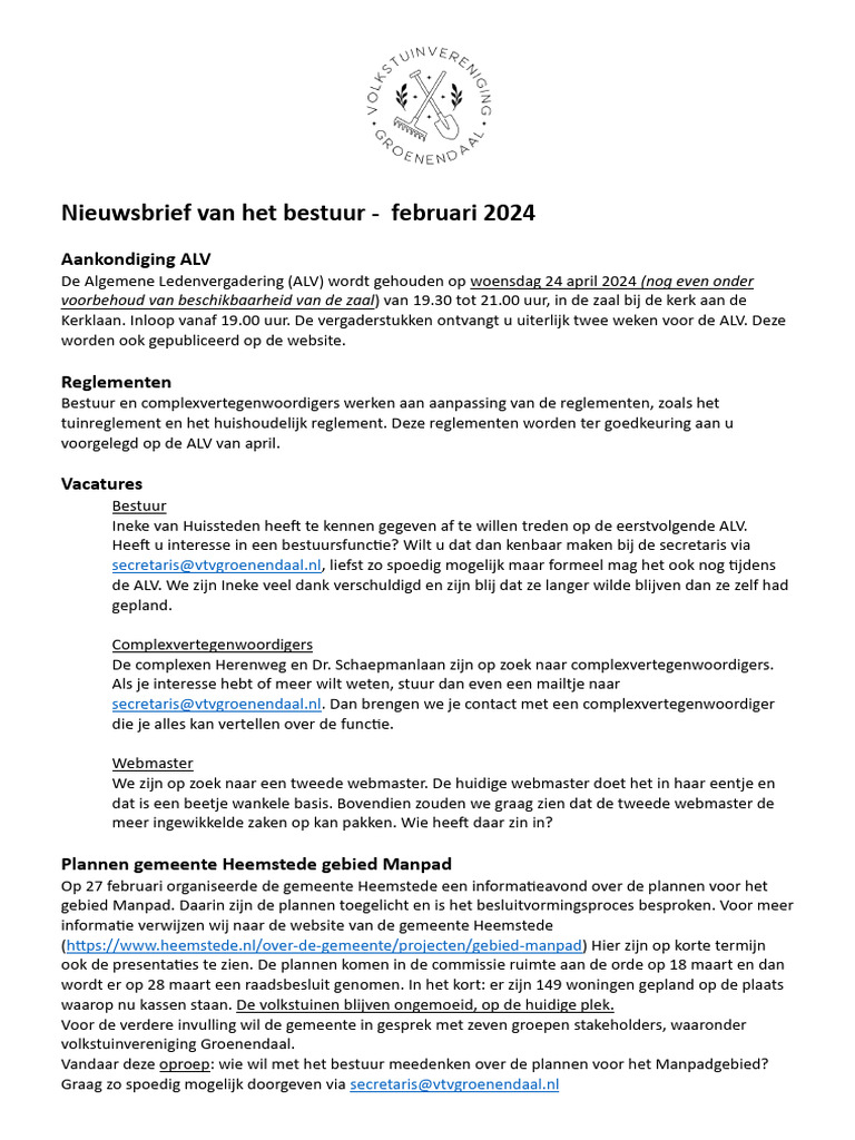 Nieuwsbrief Bestuur - Februari 2024 | PDF