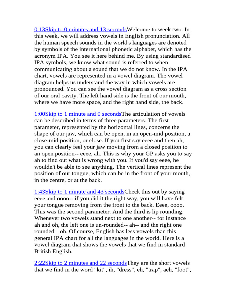 transcript of introduction to week 2vowels | PDF