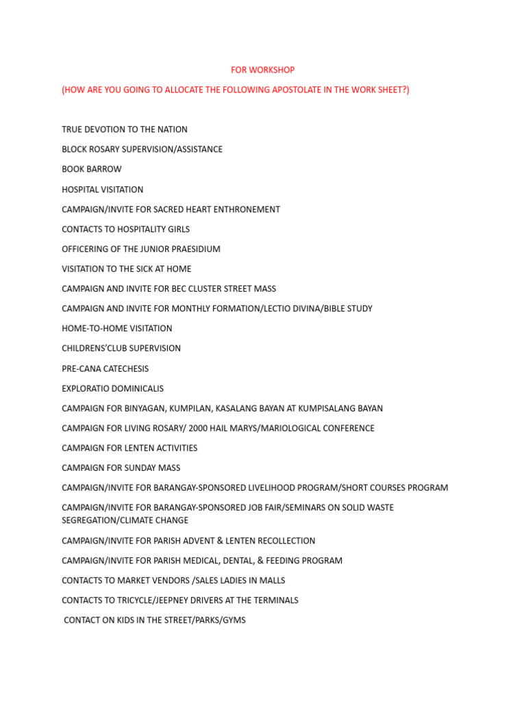 Allocation of Work in The Worksheet | PDF