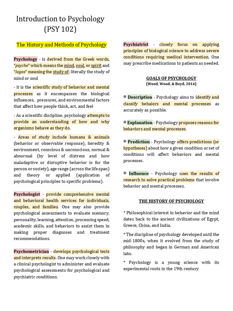 PSY 102 Notes History and Methods of Psychology | PDF | Psychology ...