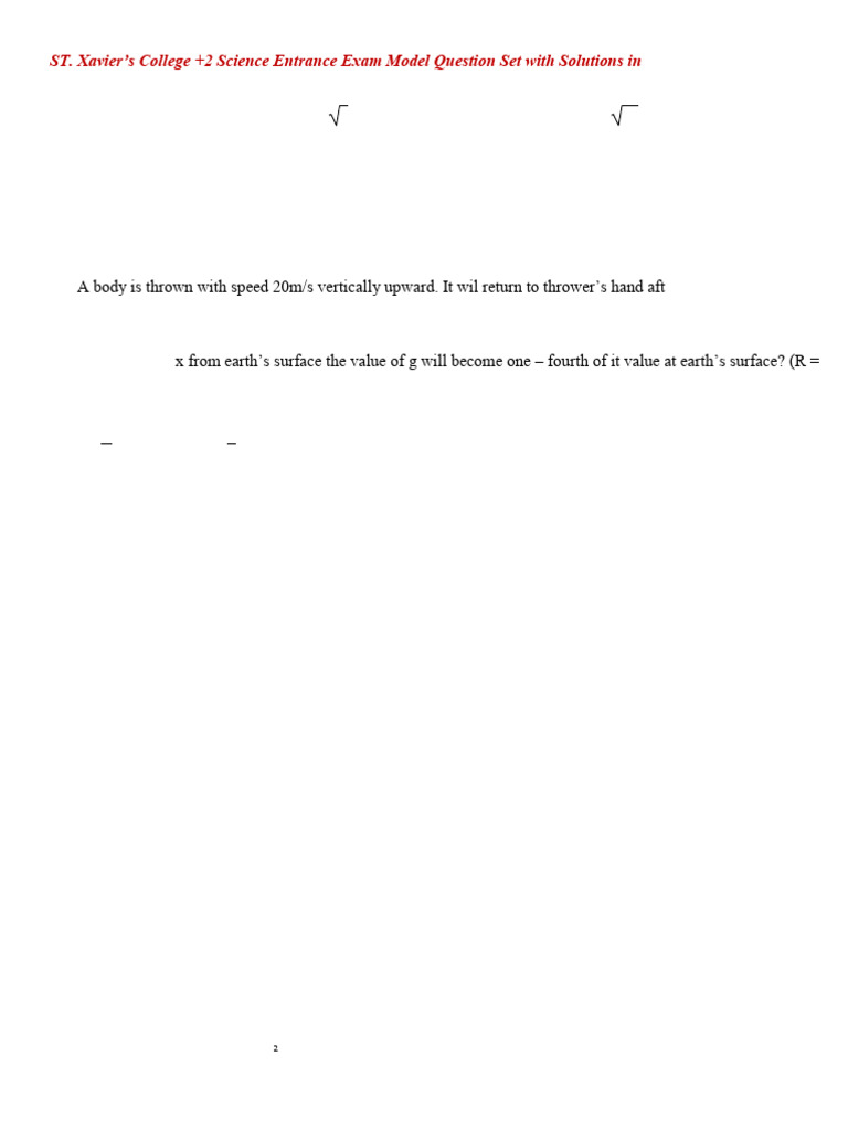 ST. Xavier's College - 2 Science Entrance Exam Model Question Set 7 ...