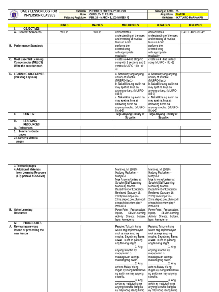 G5 Q3W4 DLL MAPEH (MELCs) (AutoRecovered) | PDF