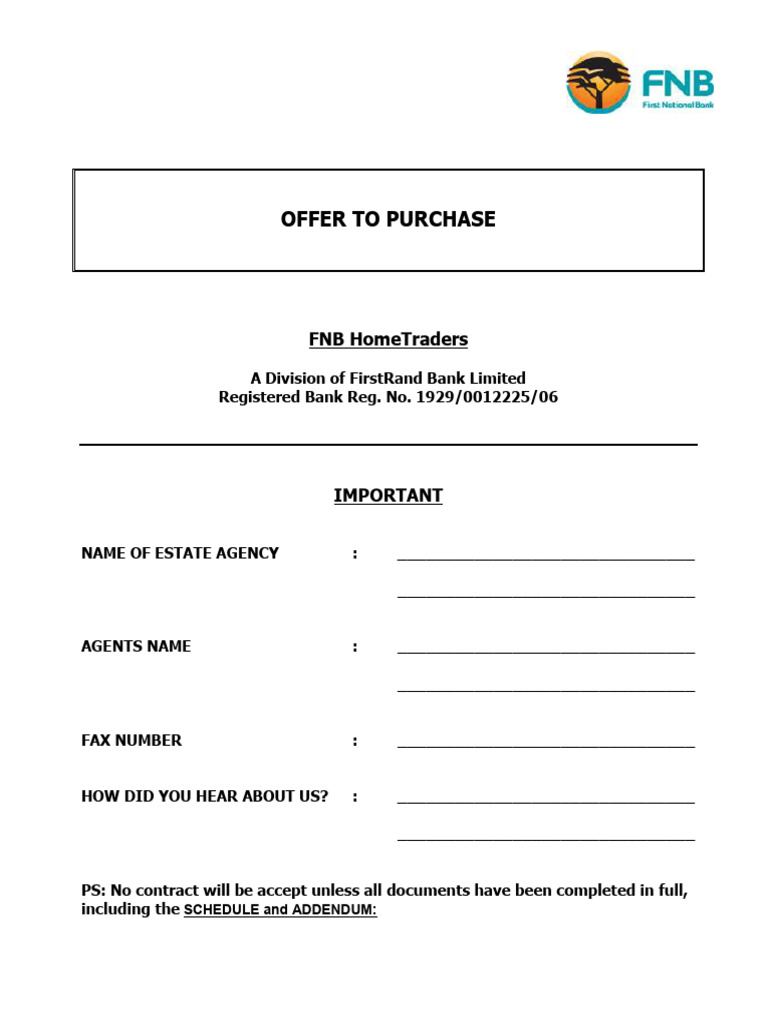 Offer To Purchase: FNB Hometraders | PDF
