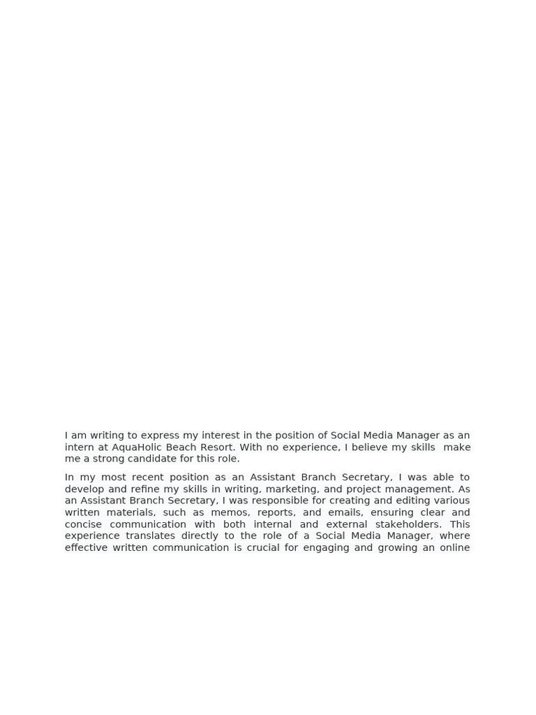 I Am Writing To Express My Interest in The Position of Social Media ...