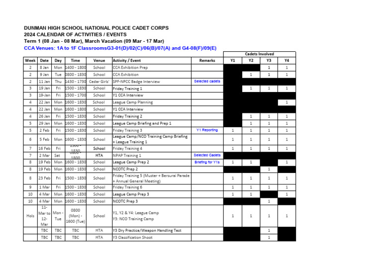 2024 NPCC Term 1 Calendar of Events | PDF