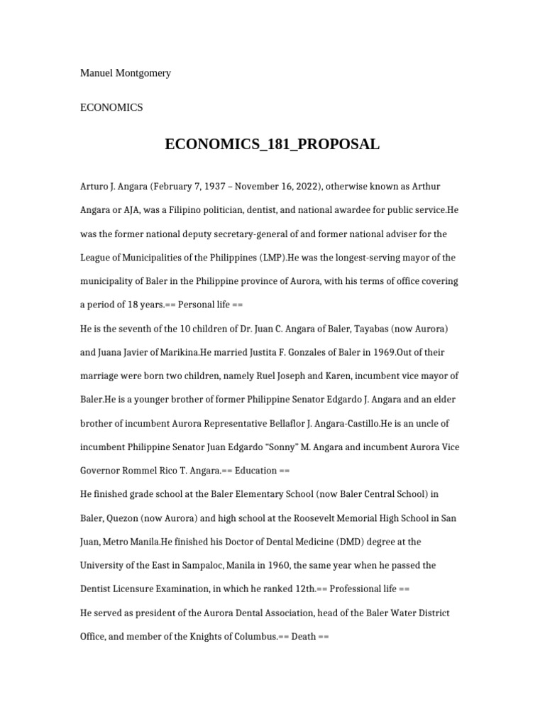 Economics 181 Proposal | PDF