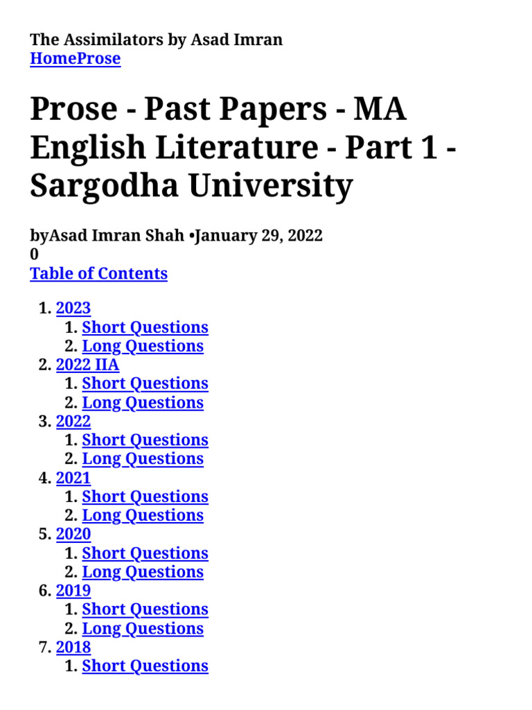 Prose Past Papers | PDF