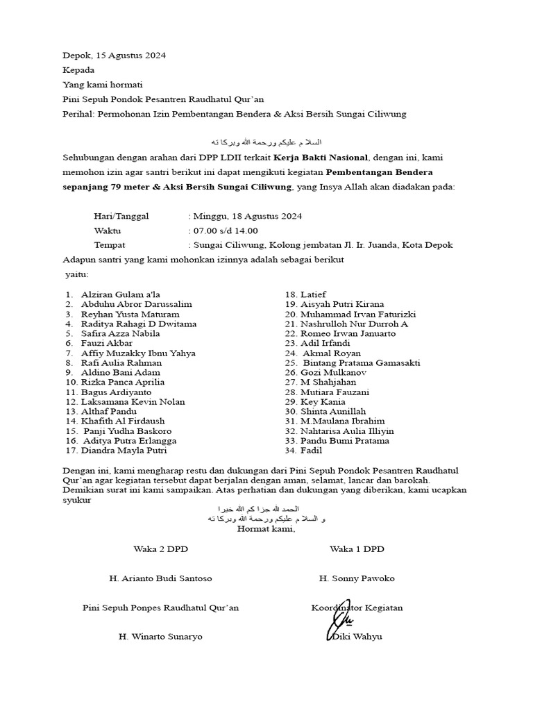 Surat Permohonan Izin Pembentangan Bendera & Aksi Bersih Sungai ...