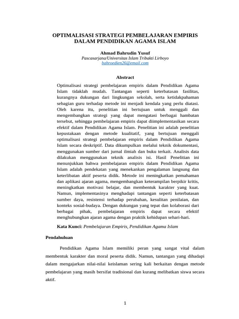 Jurnal - Optimalisasi Strategi Pembelajaran Empiris Dalam Pendidikan Agama Islam | PDF
