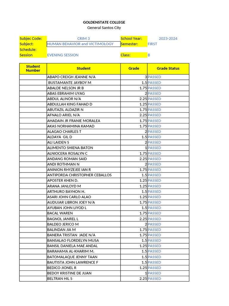 Crim 3 Grading Sheet Format | PDF