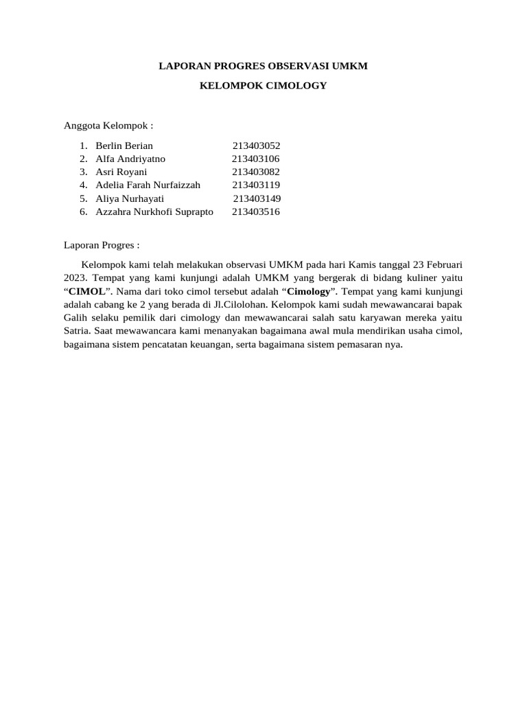 Laporan Progres Observasi Cimology | PDF