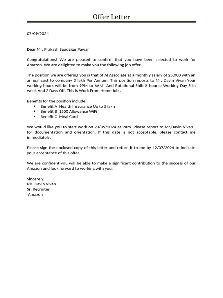 Offer Letter Format | PDF