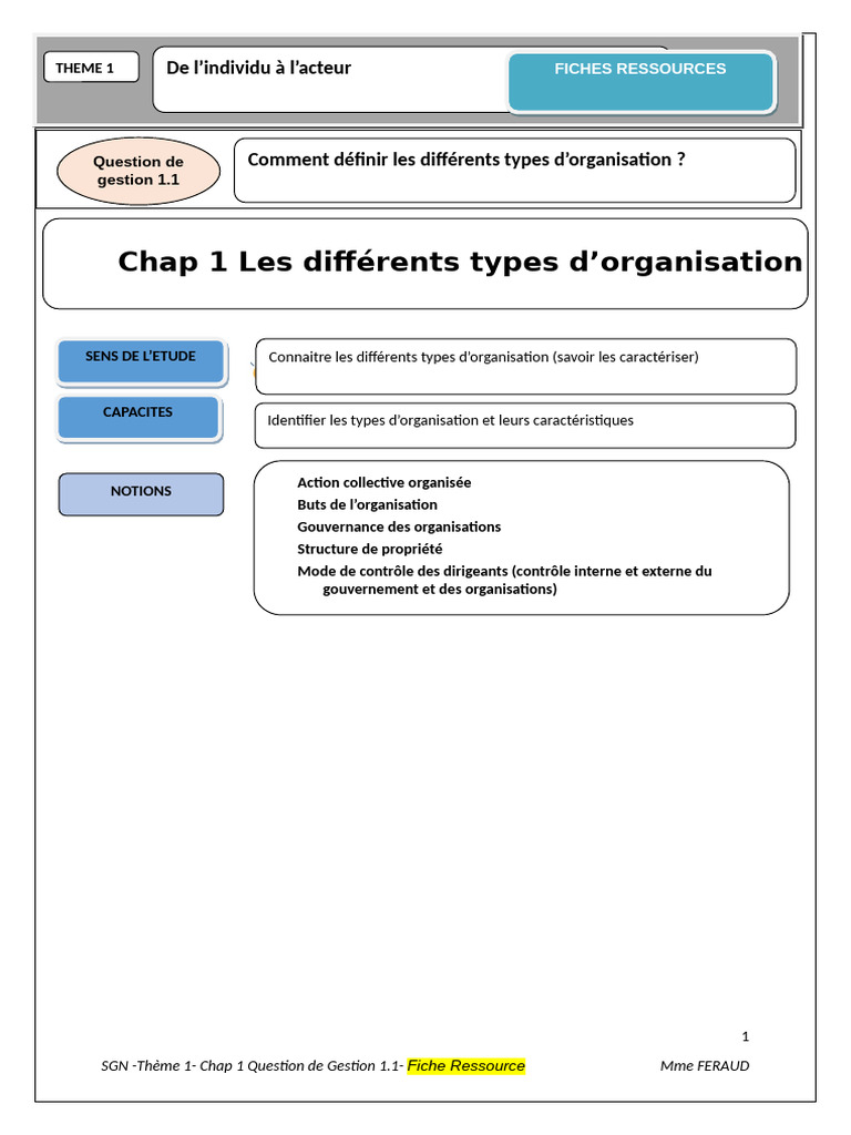 Chap 1 QDG1 Fiche Ressource-Types organisations | PDF