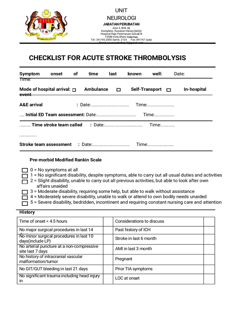 Acutw Thrombolysis Check List | PDF