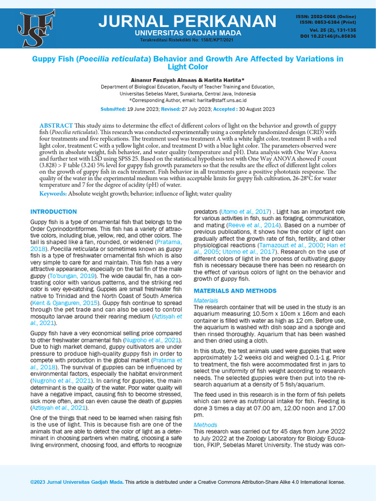 Impact of Light Color on Guppy Growth | PDF | Analysis Of Variance | Water