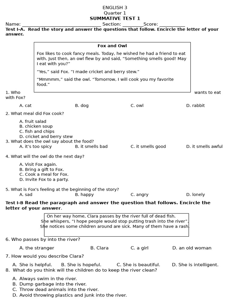Summative Test | PDF