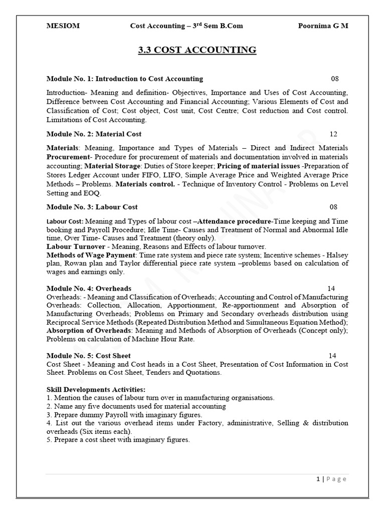 Cost Acc Unit 1 | PDF | Cost Accounting | Finance & Money Management