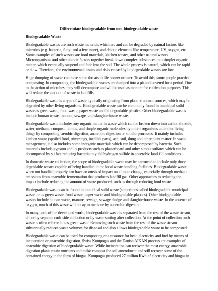 Biodegradable vs Non-Biodegradable Waste | PDF | Biodegradation ...