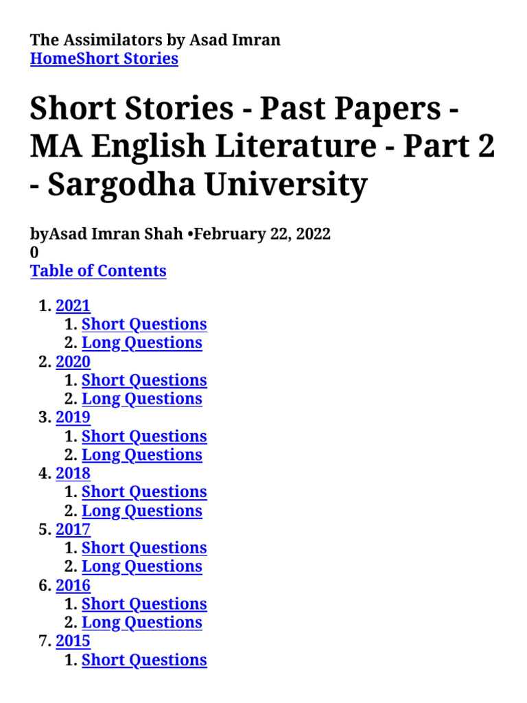 past papers short stories | PDF