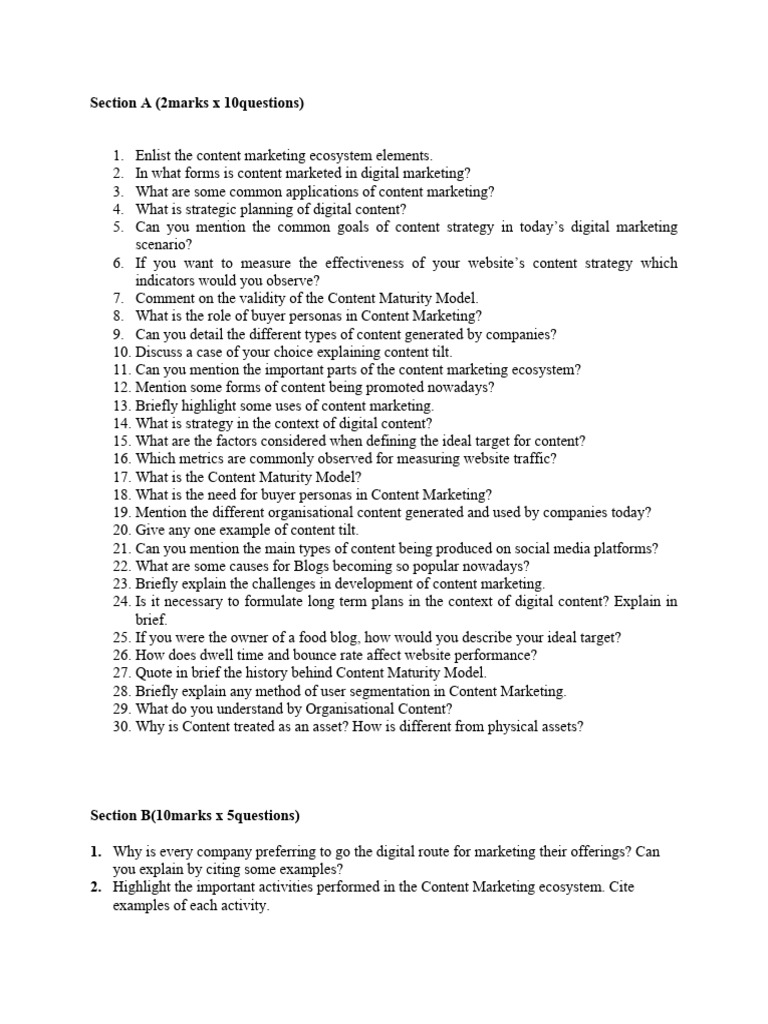 Content Marketing Important Questions | PDF