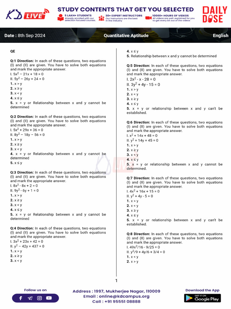 Quantitative Aptitude _English_8th Sep 2024 | PDF