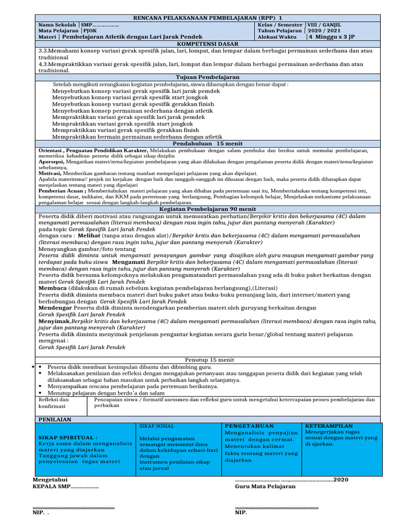 RPP 3.2 Lari Jarak Pendek | PDF