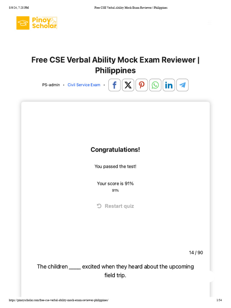 Free CSE Verbal Ability Mock Exam Reviewer - Philippines | PDF