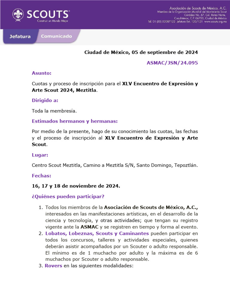 Comunicado ASMAC 24.095 Cuotas EEAS 2024 | PDF | Exploración | Ciencias ...