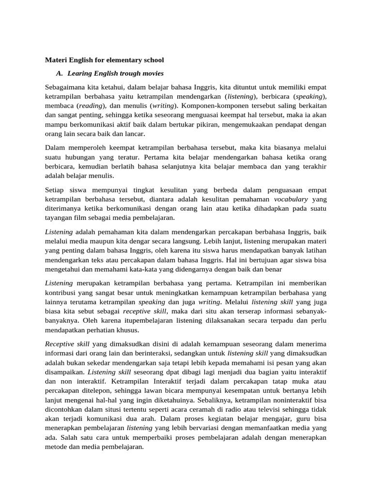 Materi English For Elementary School | PDF
