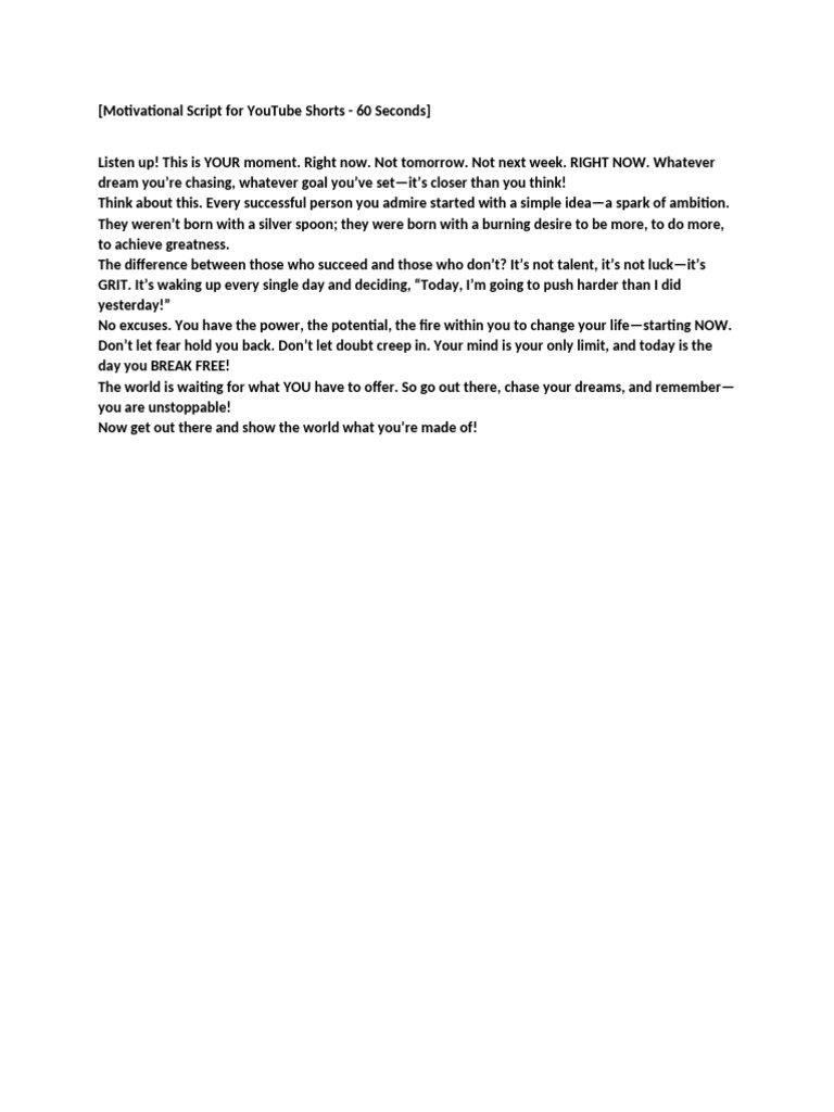 Motivational Script for YouTube Shorts | PDF