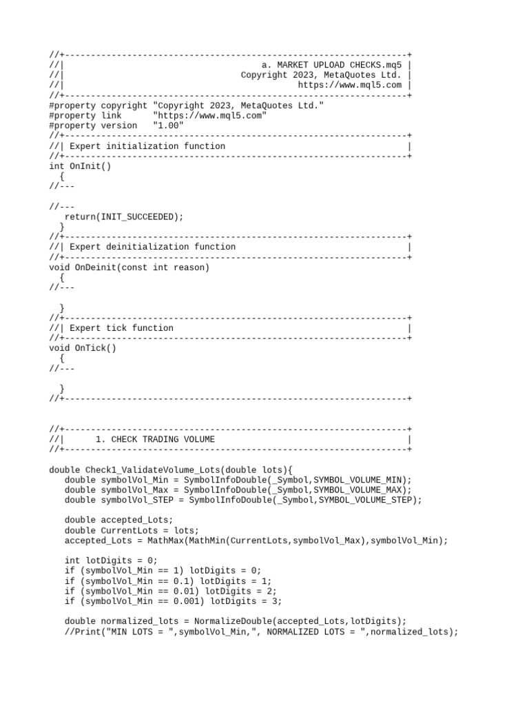 #Sourcecode - MQL5 MARKET UPLOAD CHECKS EA | PDF