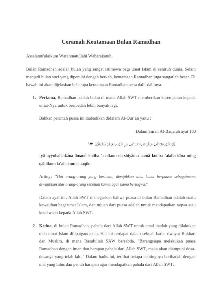 Ceramah Keutamaan Bulan Ramadhan | PDF