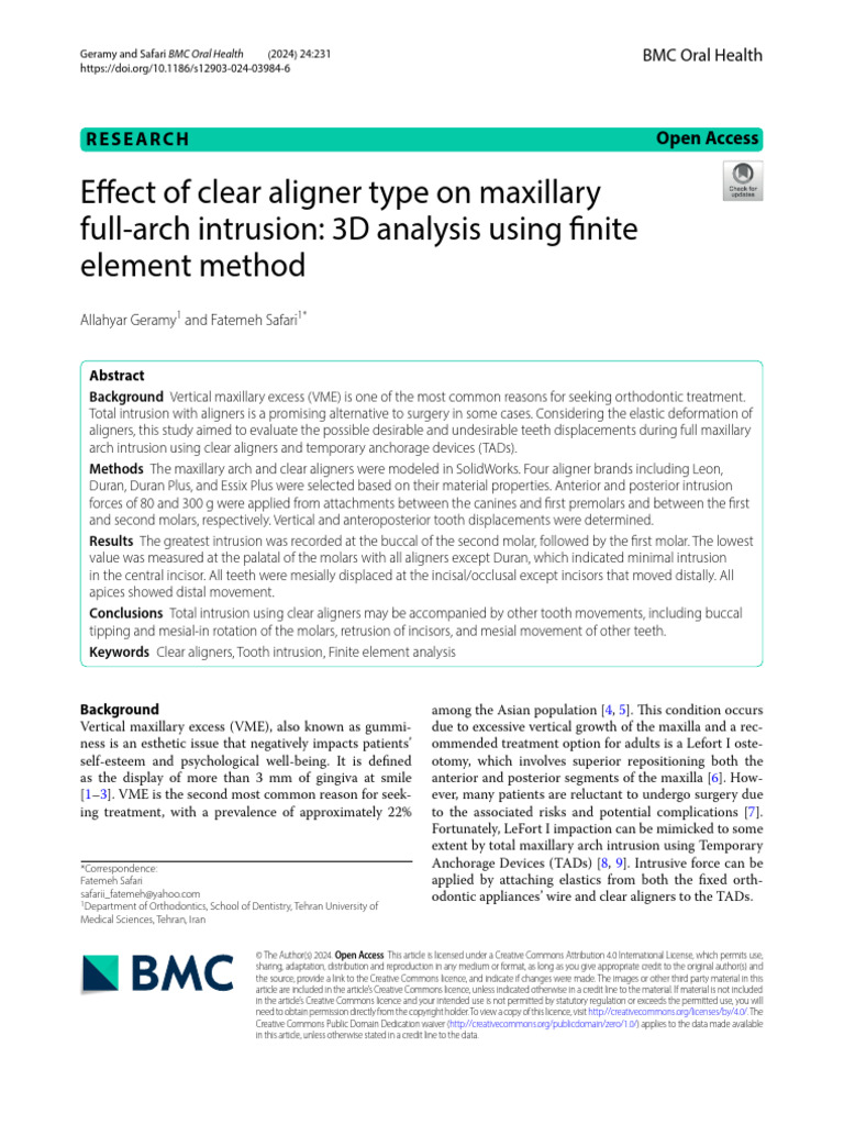 Effect of Clear Aligner Type On Maxillary Full-Arch Intrusion - 3D Analysis Using Finite Element ...