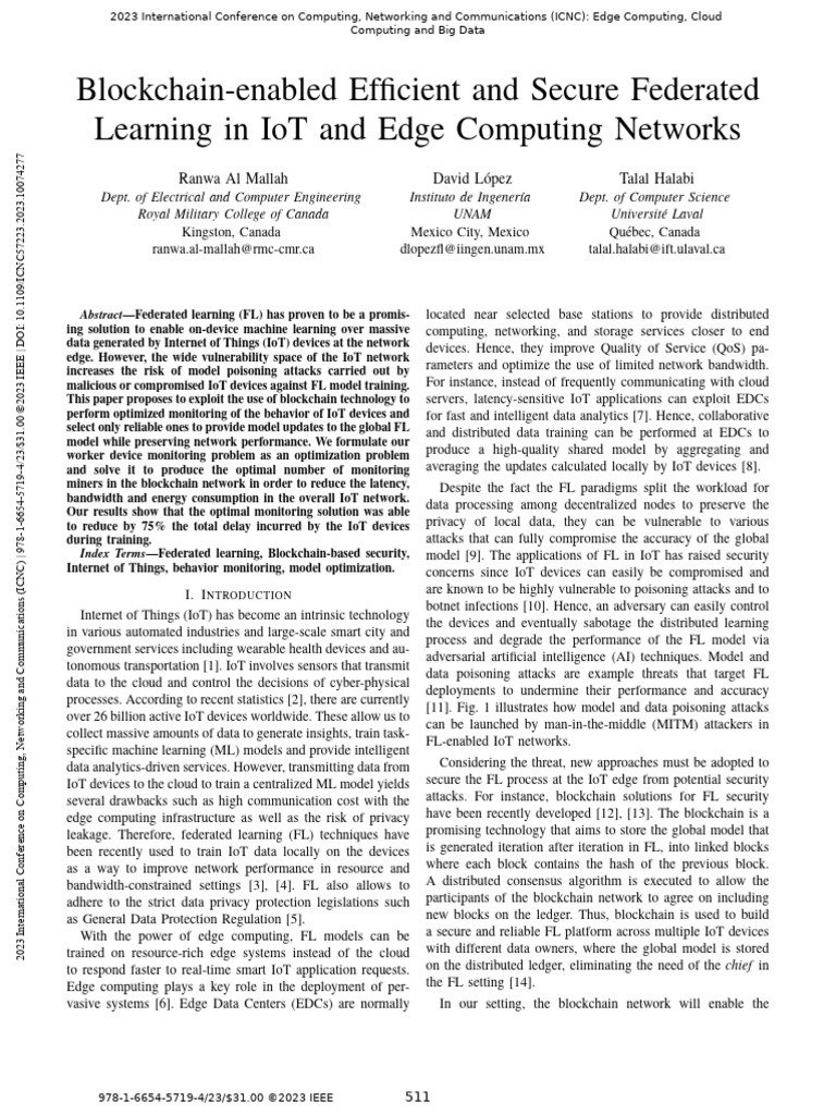 Blockchain-Enabled Efficient and Secure Federated Learning in IoT and Edge Computing Networks | PDF
