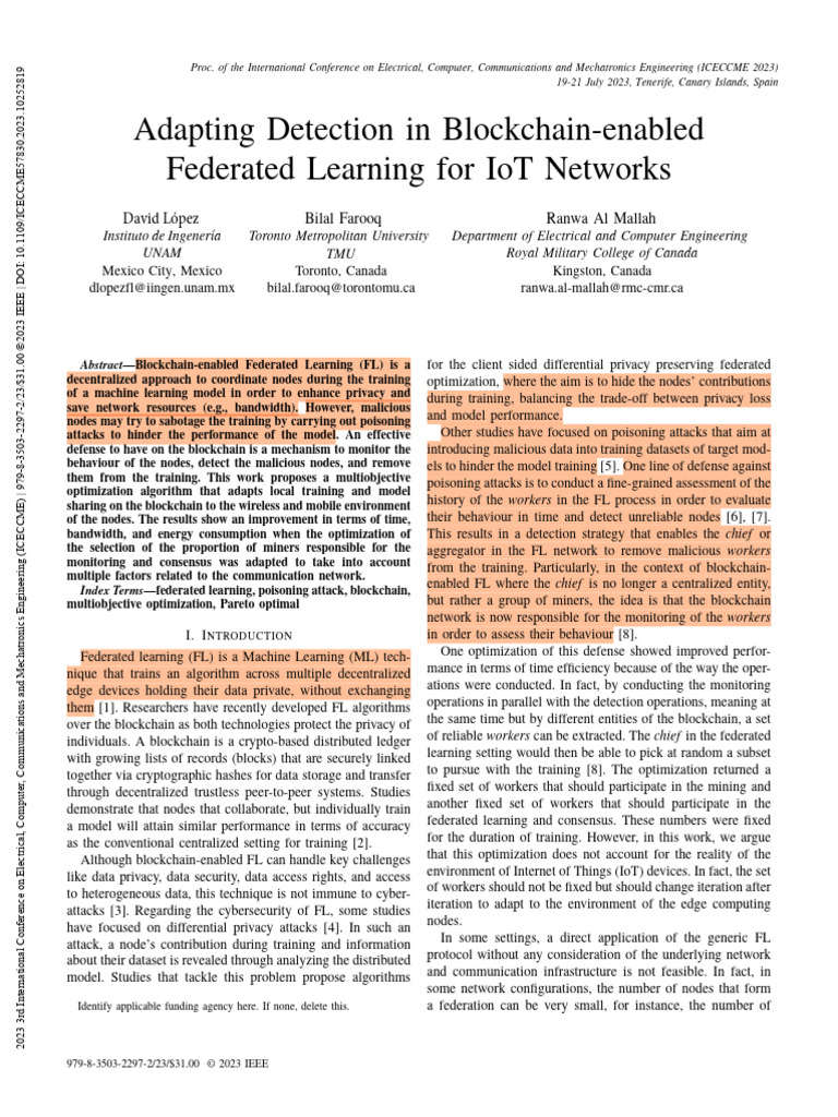 Adapting Detection in Blockchain-Enabled Federated Learning For IoT Networks | PDF