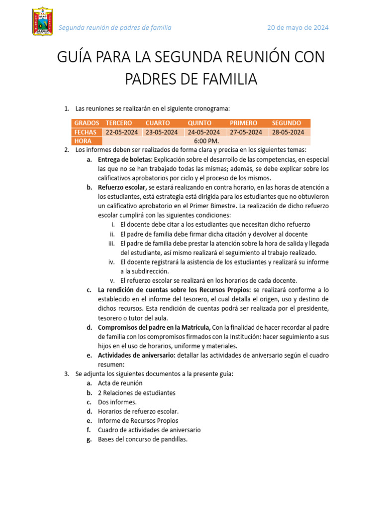 Guía para La Segunda Reunión Con Padres de Familia | PDF