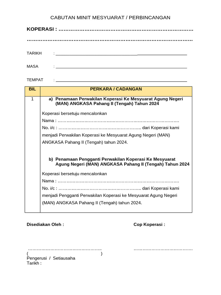 Contoh Cabutan Minit Mesy Koperasi MAN 2024 | PDF
