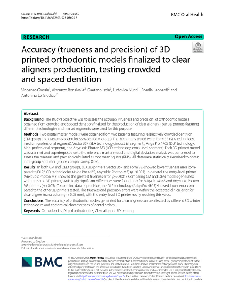 Accuracy (Trueness and Precision) of 3D Printed Orthodontic Models ...
