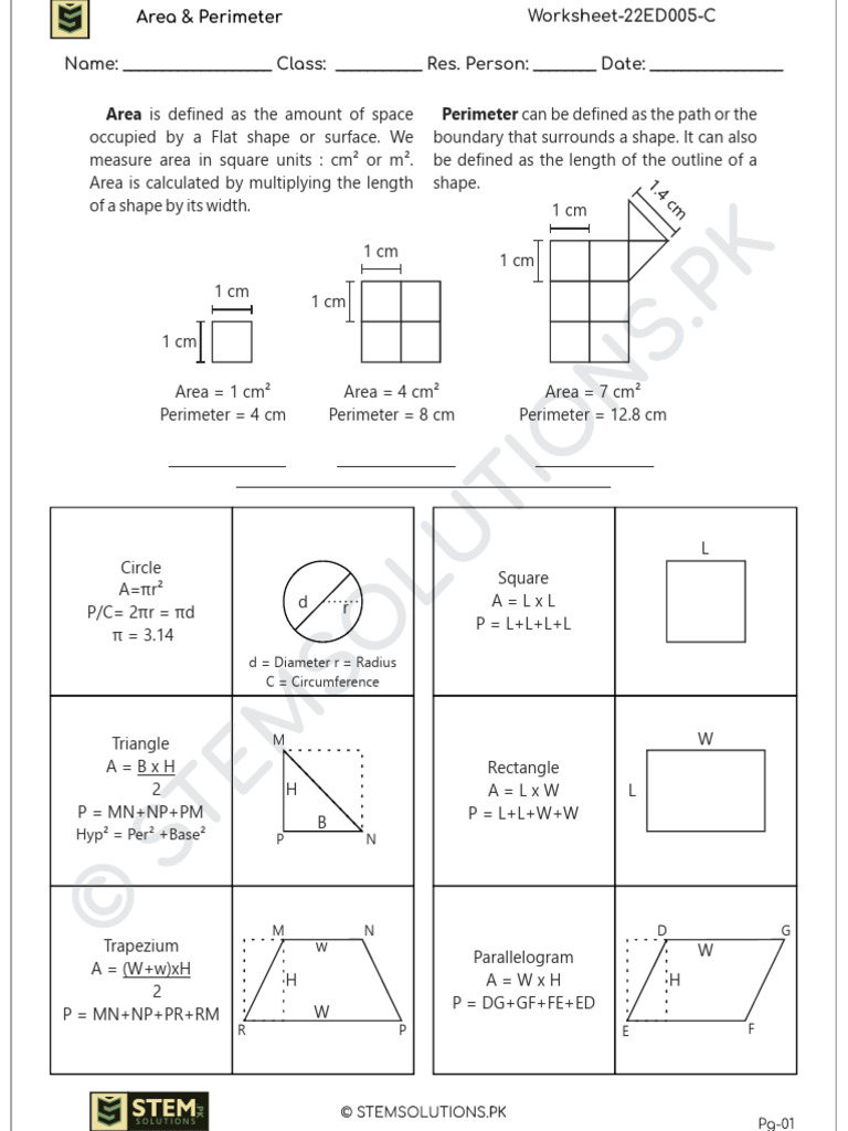Area Perimeter For Grade 5 | PDF | Area | Geometry