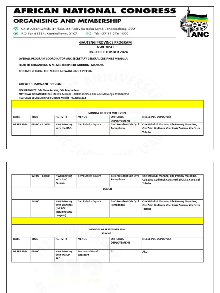 NWC Visit Gauteng 5 September 24 | PDF