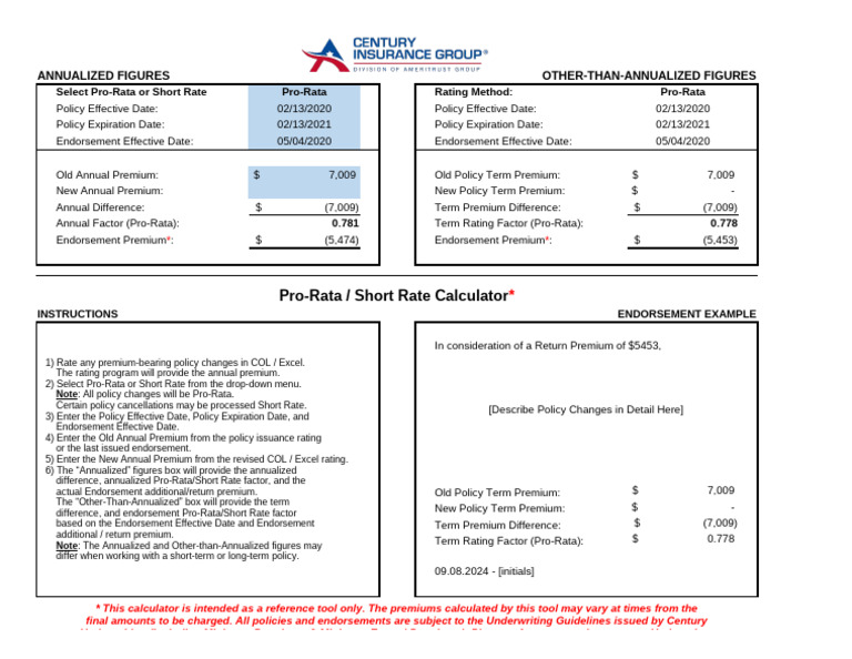 Century Pro-Rata and Short Rate Calculator | PDF
