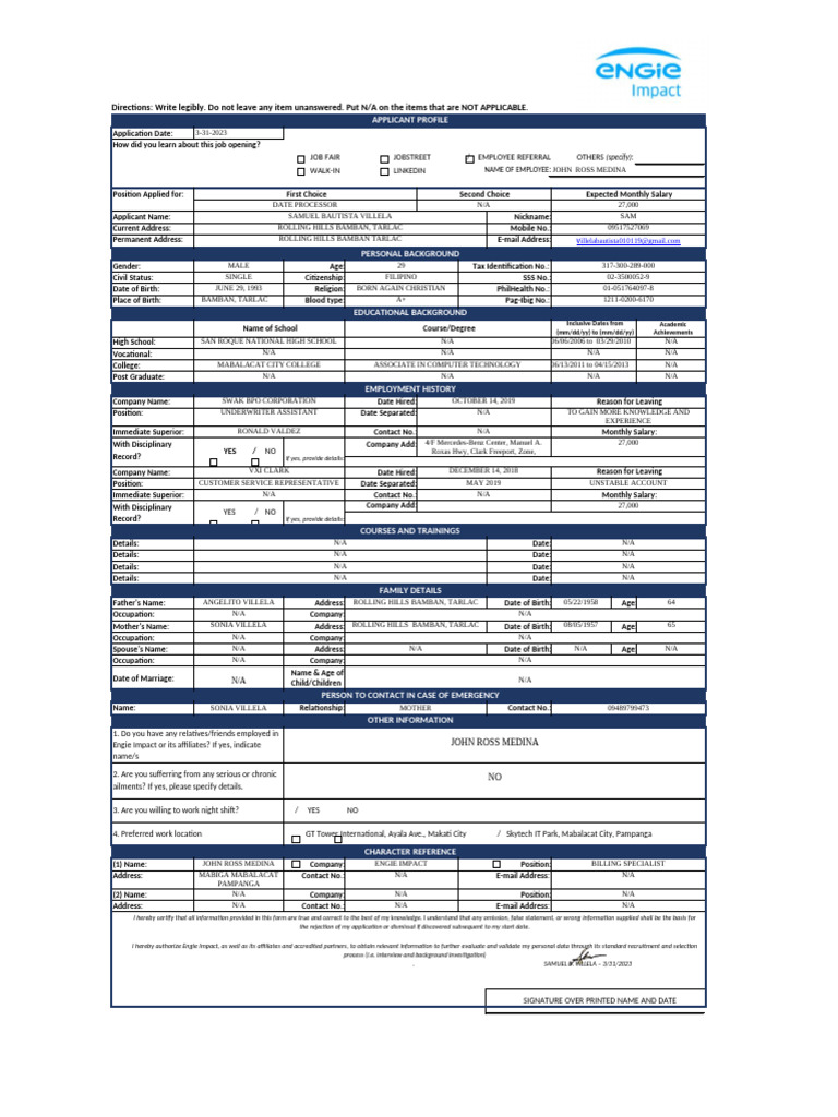 Application Form Engie Impact 2023 | PDF