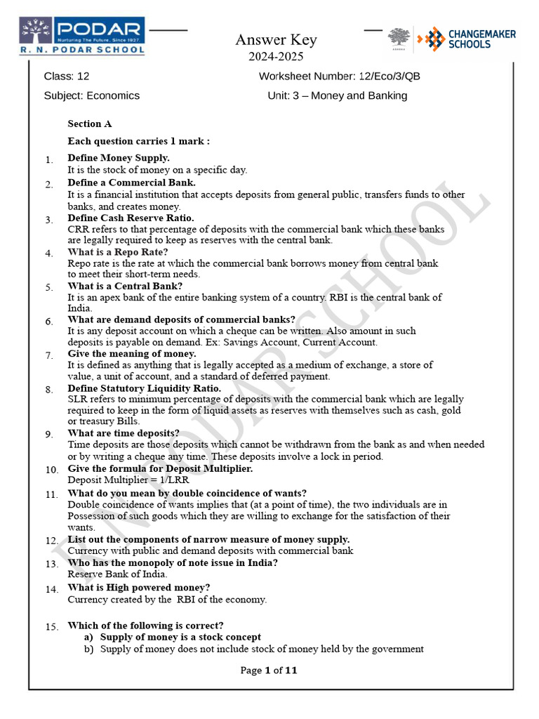 Unit 3. Money and Banking (AK) | PDF