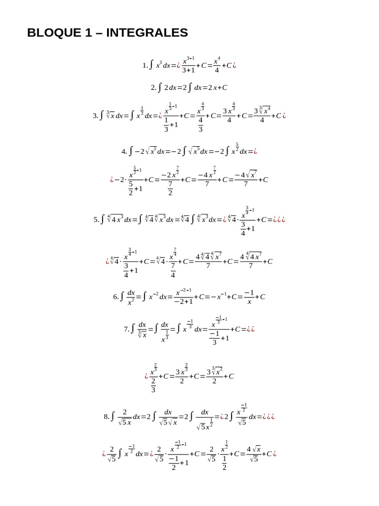 Bloque 1,2 - Integrales | PDF