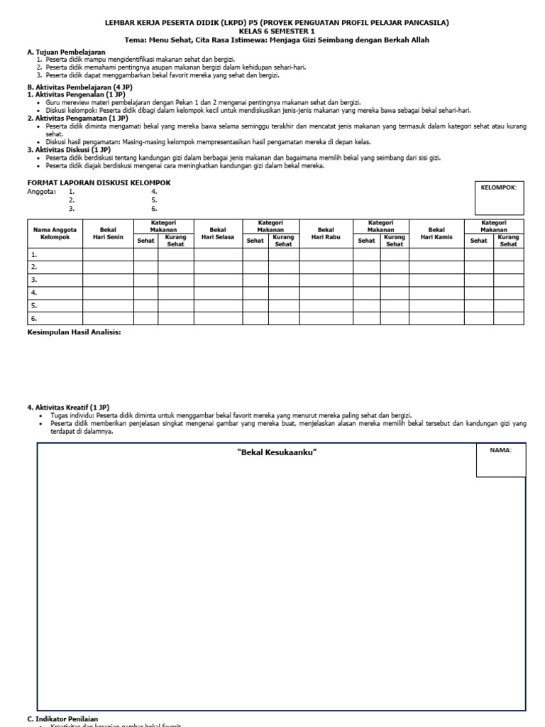 LKPD Proyek Kelas 6 - Semester 1 - 01. Pengenalan | PDF