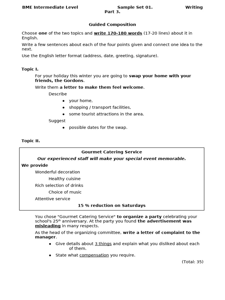 01 BME Intermediate Level - Writing Part 3. - Swap Your Home With Your ...