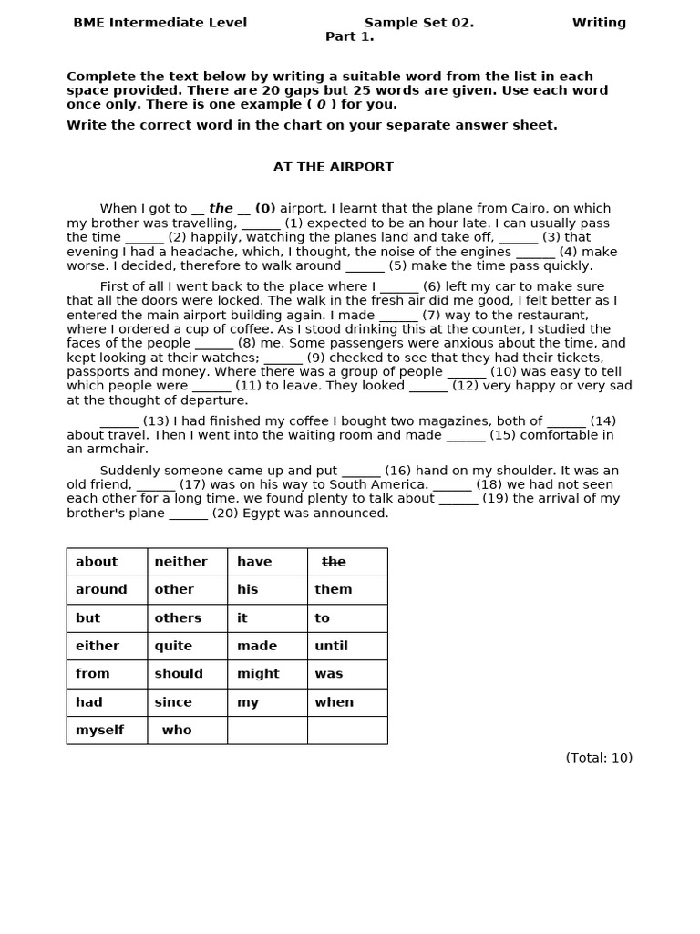 02 BME Intermediate Level - Writing Part 1. - at The Airport | PDF