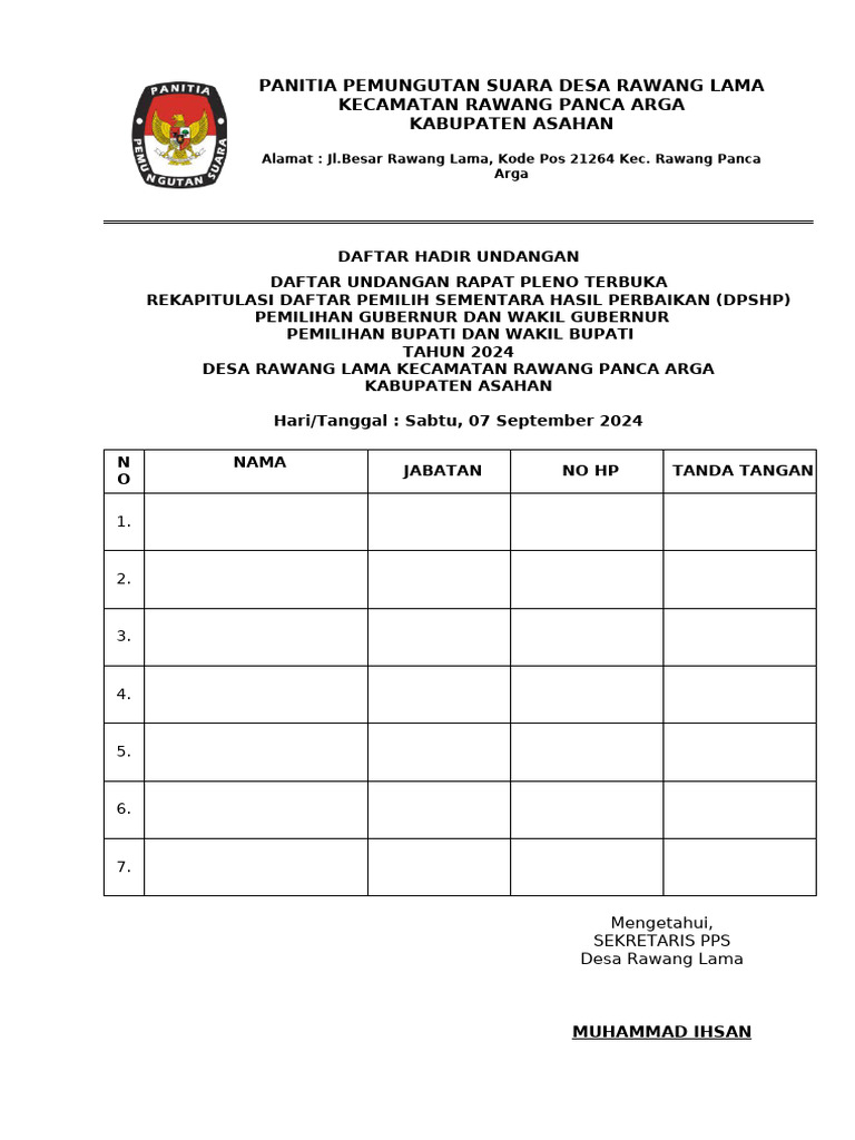 01 Draft Daftar Hadir PPS_PPK_DPSHP | PDF