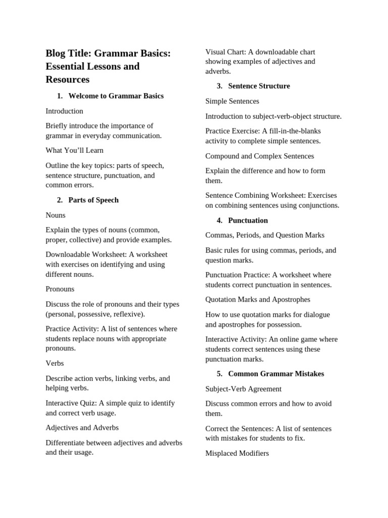 Grammar Basics Essential Lessons and Resources | PDF