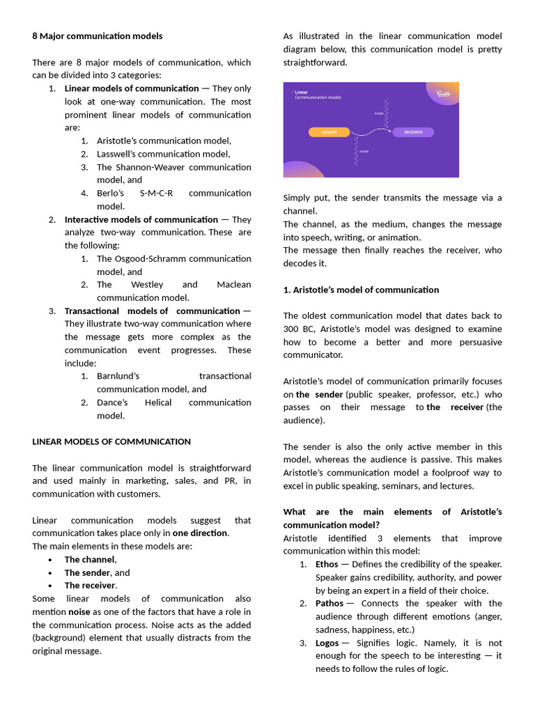 8 Major Communication Models | PDF
